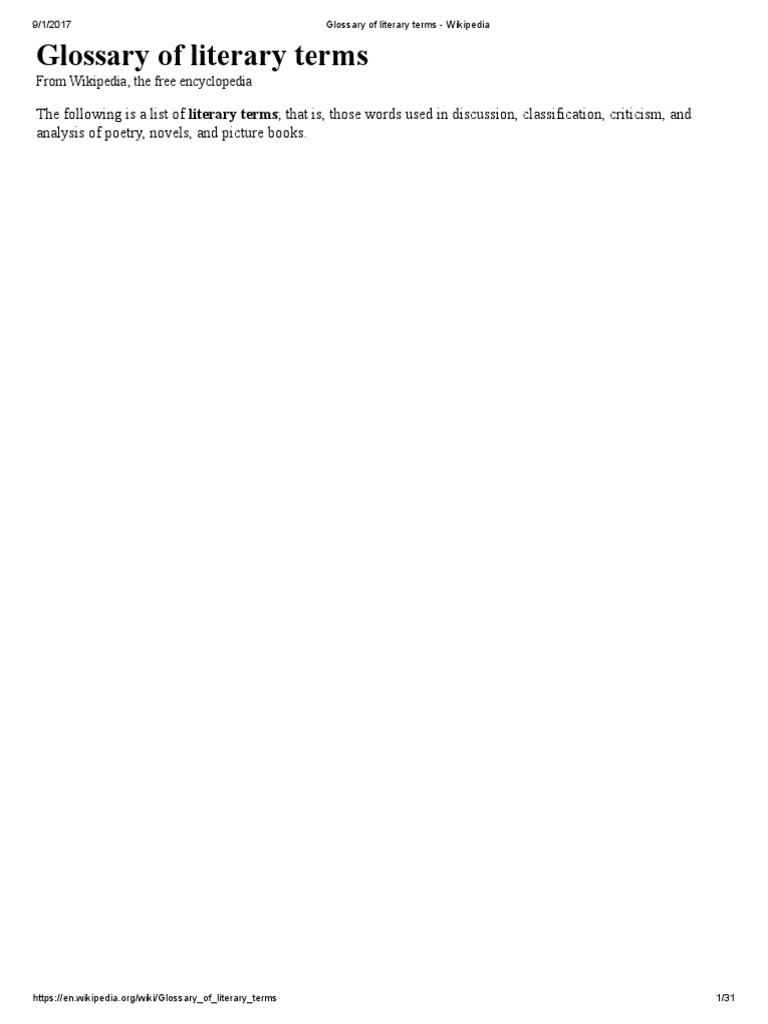 Glossary of Literary Terms - Wikipedia | PDF | Haiku | Poetry