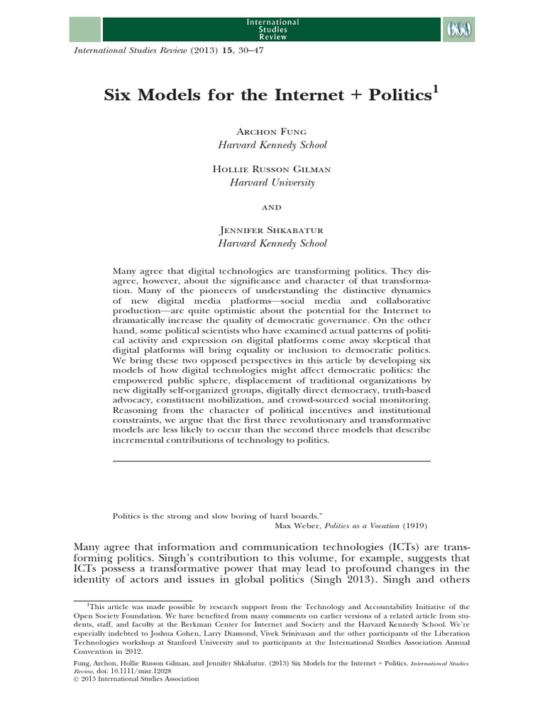 Fung & Gilman, 'Six Models For The Internet + Politics' | PDF ...