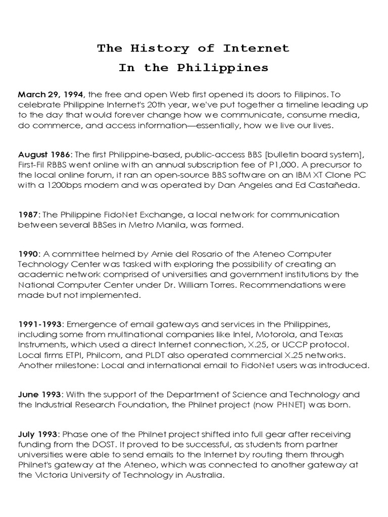Philippine Internet History | PDF | Wide Area Network | Telecommunications