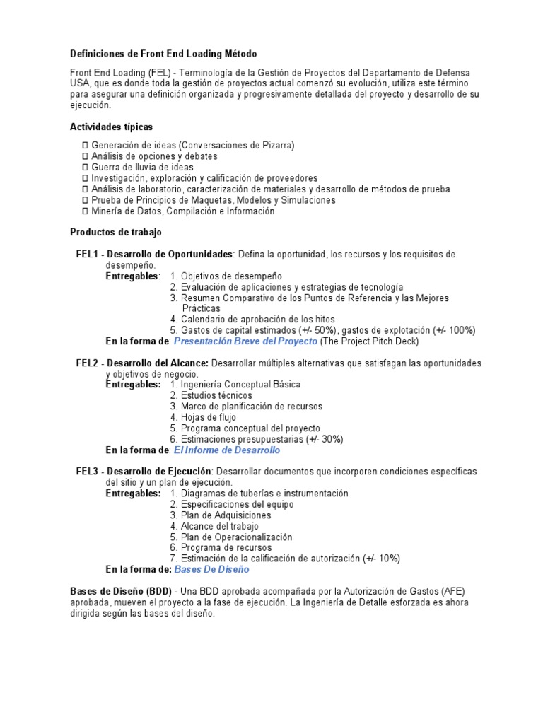 Front End Loading Definiciones | PDF | Gestión de proyectos | Diseño