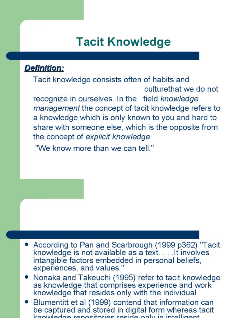 Tacit Knowledge | PDF | Tacit Knowledge | Knowledge