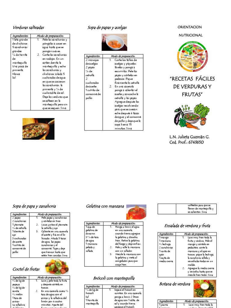 Triptico Recetas Fáciles de Verduras y Frutas | Soup | Cuisine Triptico Recetas Fáciles de Verduras y Frutas | Soup | Cuisine