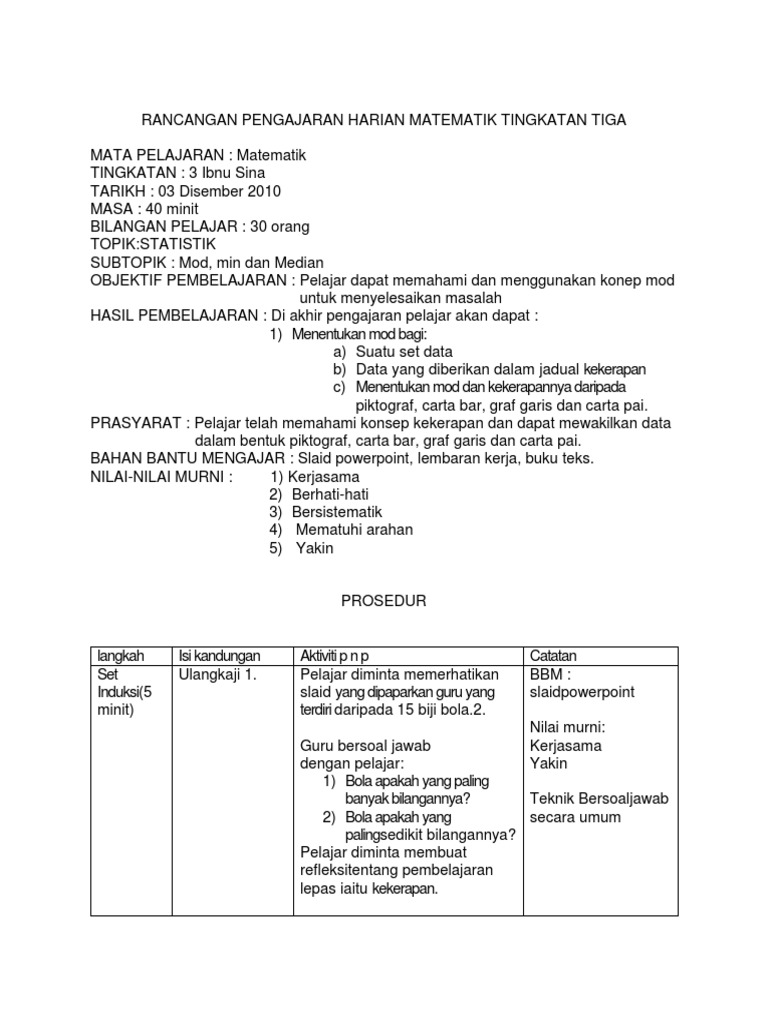 RPH Matematik-Tingkatan-Tiga | PDF