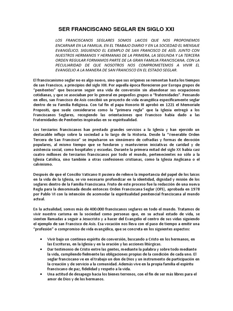 Ser Franciscano Seglar en el Siglo XXI | PDF | Iglesia Católica ...