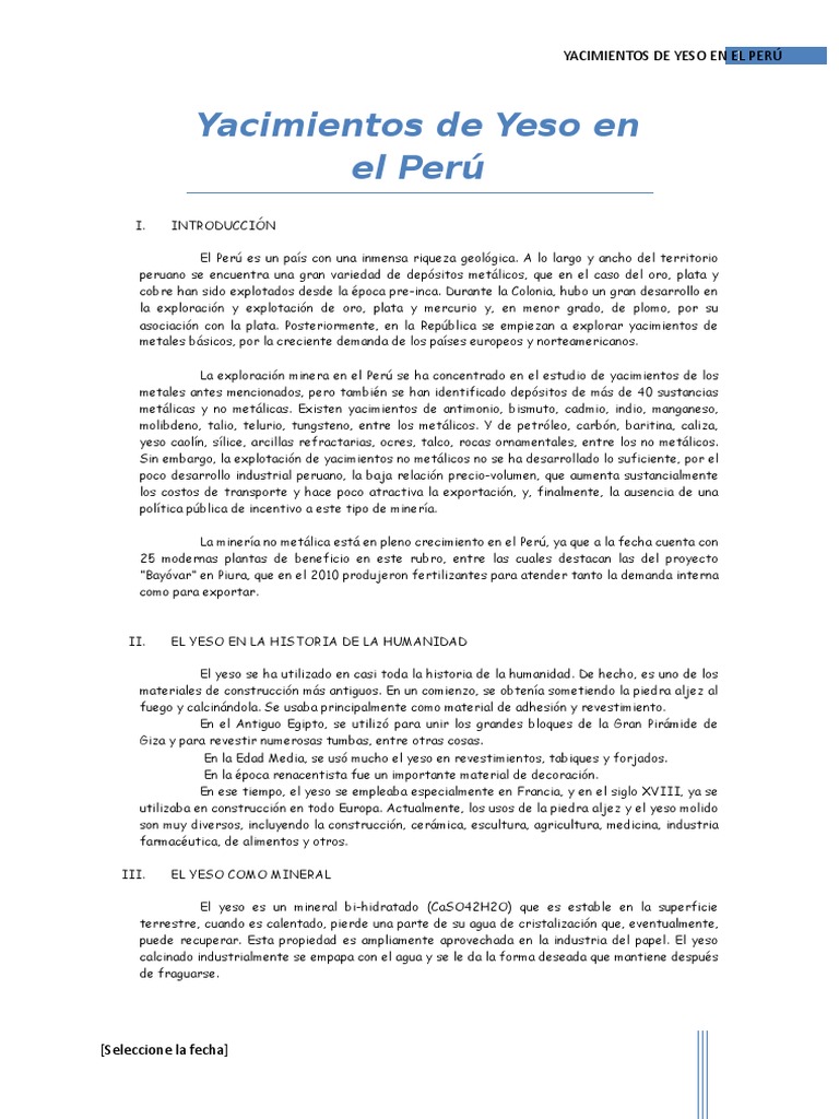 Yacimientos de Yeso en Perú: Características y Usos | PDF | Yeso | Andes