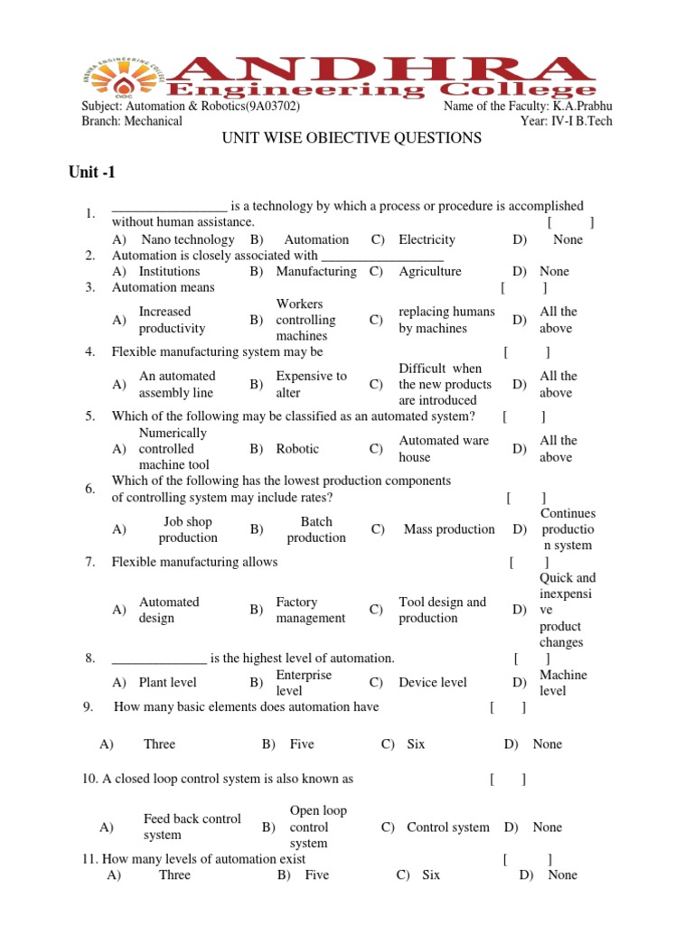 Automation Objective Questions | Control Theory | Automation