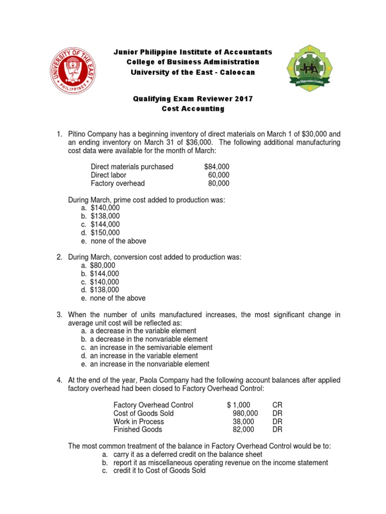 Qualifying Exam Reviewer 2017 - Cost | PDF | Cost Of Goods Sold | Inventory