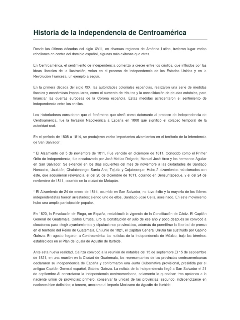 Historia de La Independencia de Centroamérica | PDF | Rebeliones ...