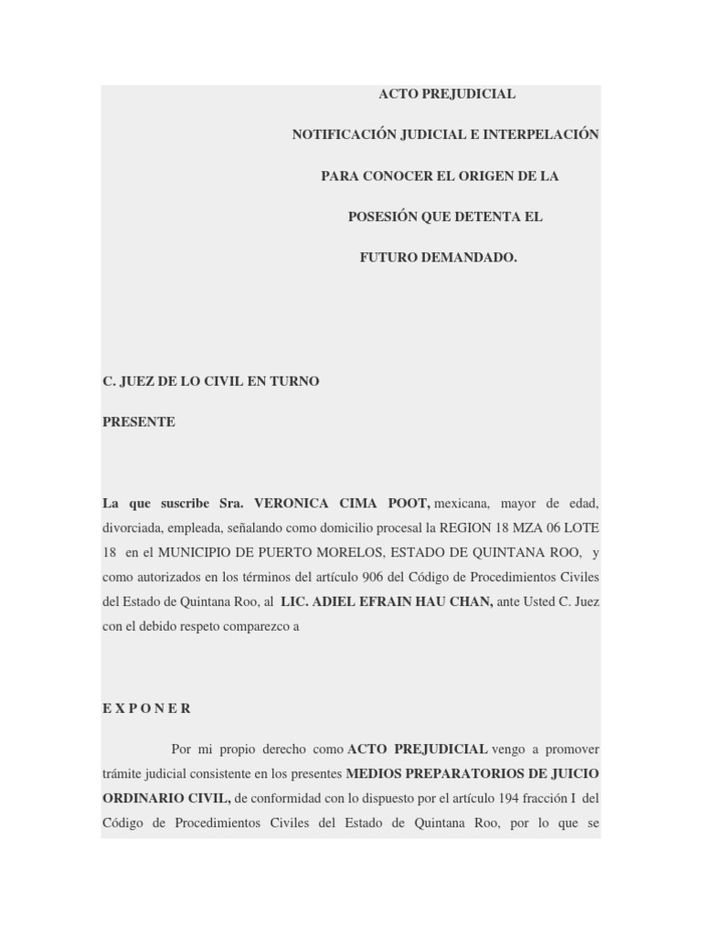 Acto Prejudicial | PDF | Posesión (Ley) | Propiedad