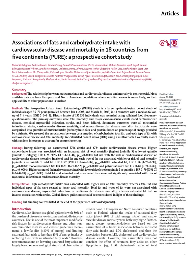 Study PURE | Download Free PDF | Saturated Fat | Diet & Nutrition
