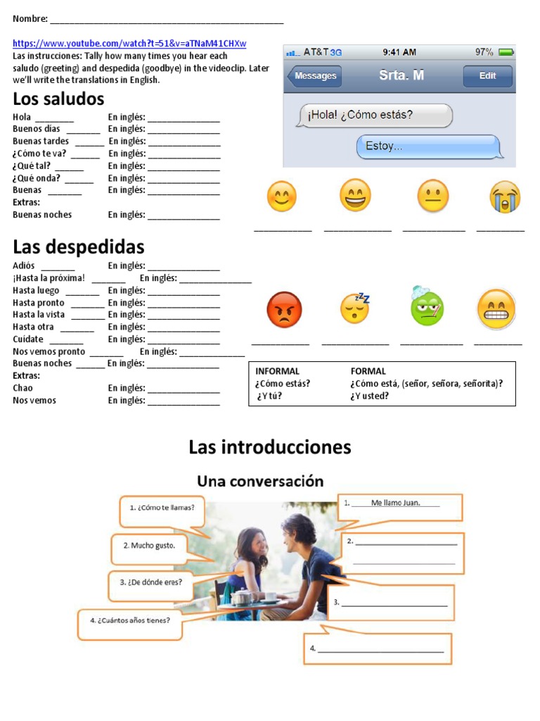 Spanish 1 para Empezar Saludos y Despedidas | PDF