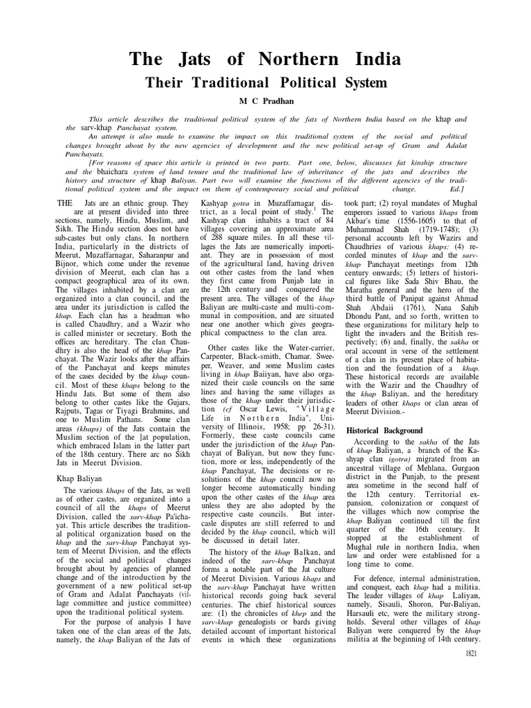The Jats of Northern Indiatheir Traditional Political System PDF | PDF ...