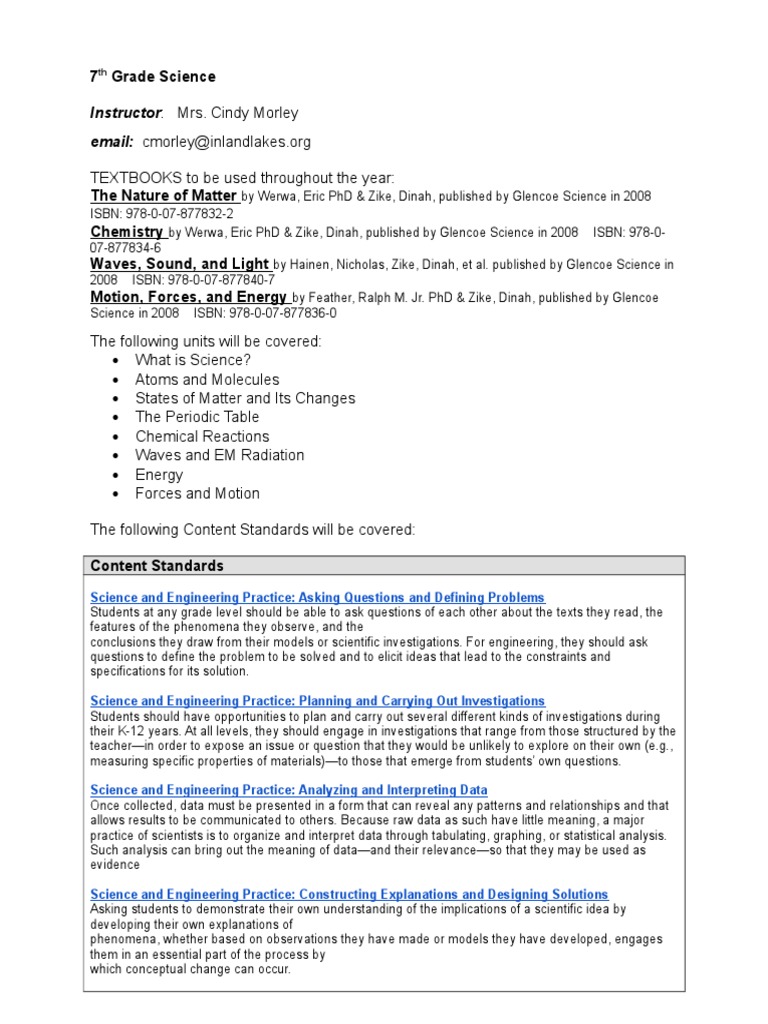 7th Grade Science Curriculum Overview | PDF | Matter | Chemistry