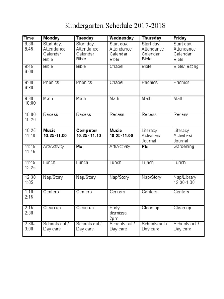 Kindergarten Schedule 2017-2018 | PDF | Foreign Language Studies