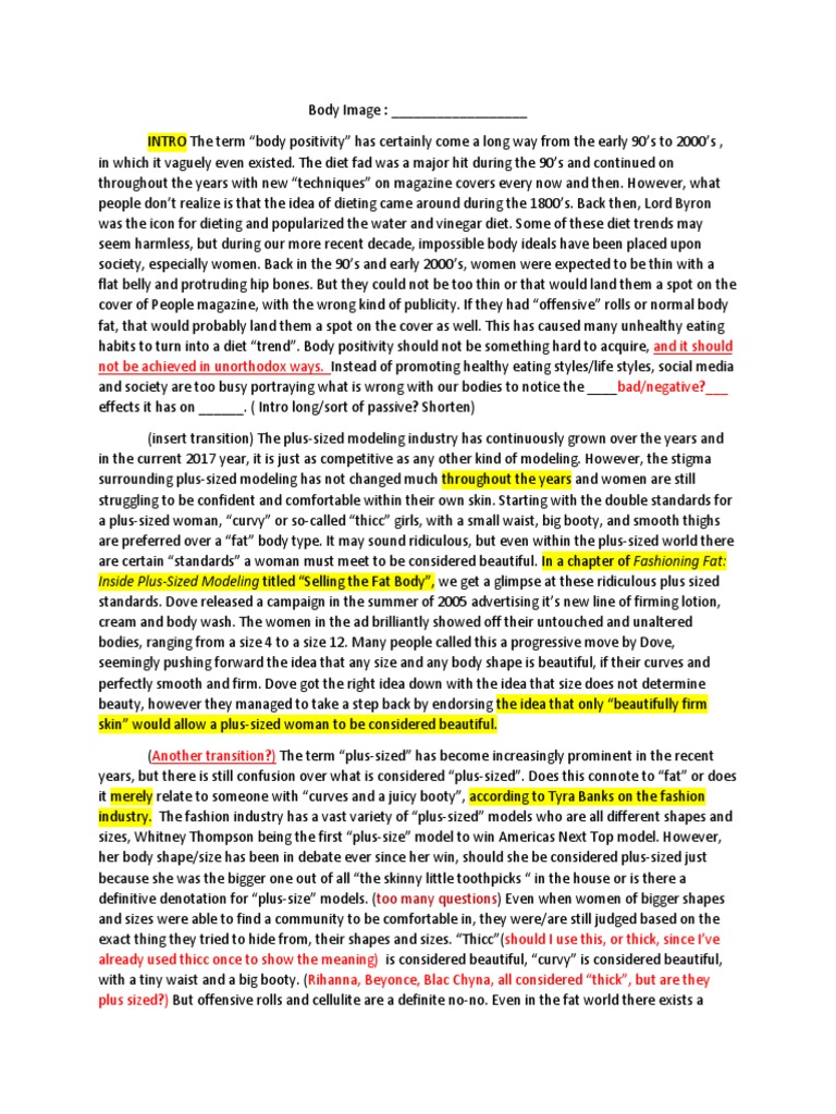 Body Image First Draft | PDF | Eating Disorder | Obesity
