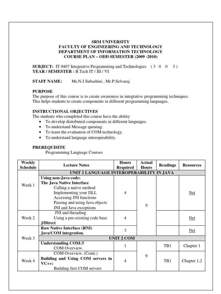 Integrative Programming Course Plan | PDF | Component Object Model ...