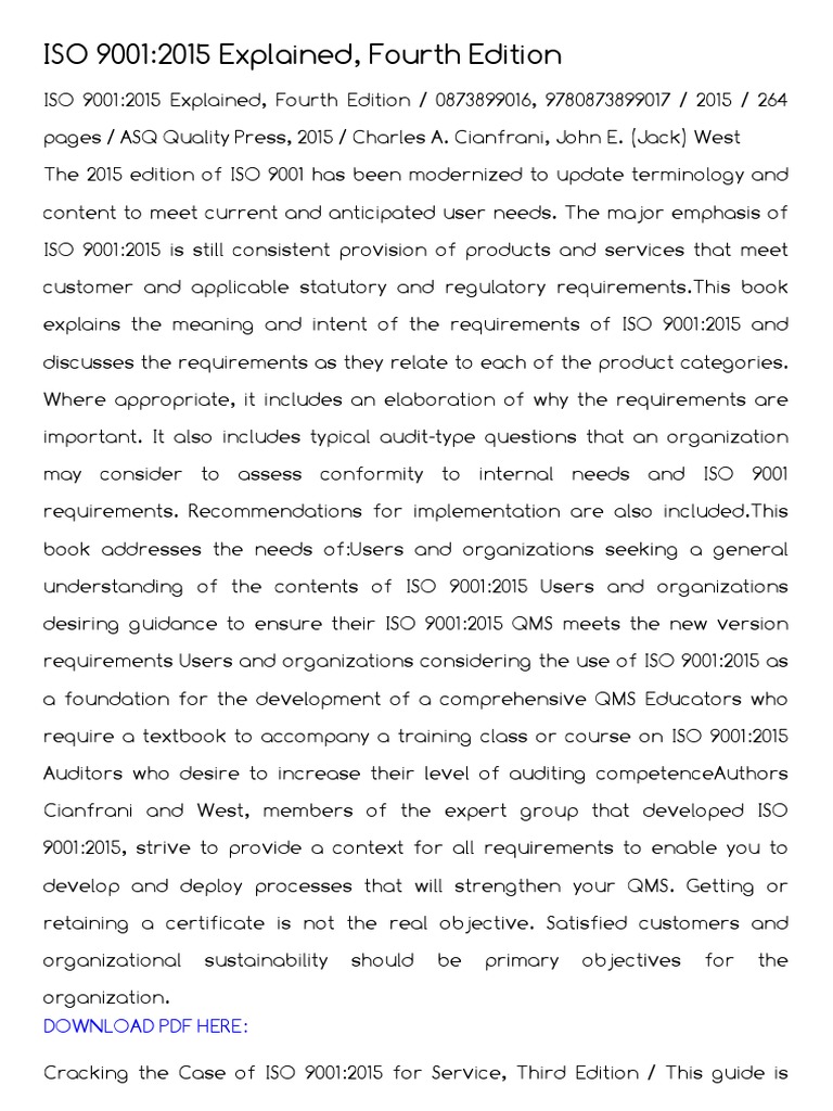 ISO 9001:2015 Explained, Fourth Edition: Download PDF Here | PDF | Iso ...