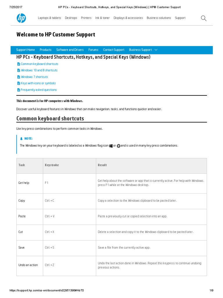 HP PCs - Keyboard Shortcuts, Hotkeys, and Special Keys (Windows) - HP ...