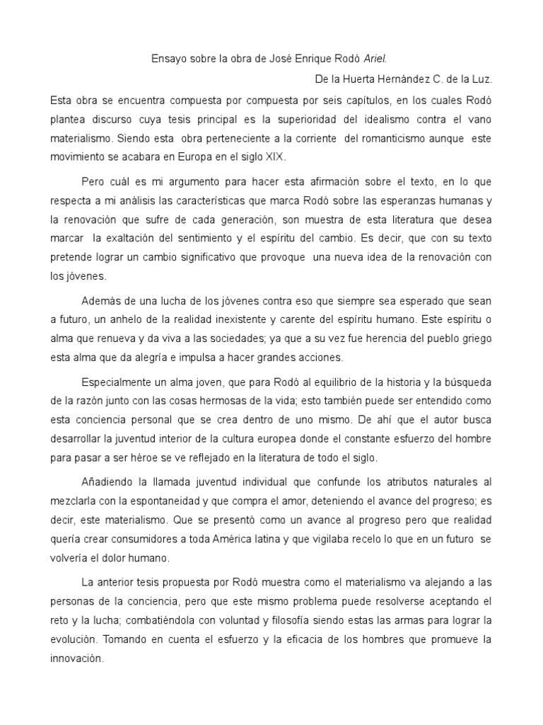 Análisis del ensayo "Ariel" de Rodó | PDF | Materialismo | Alma