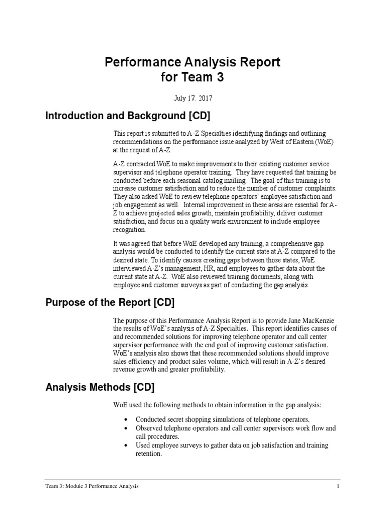Performance Analysis Report For Team 3: Introduction and Background (CD ...