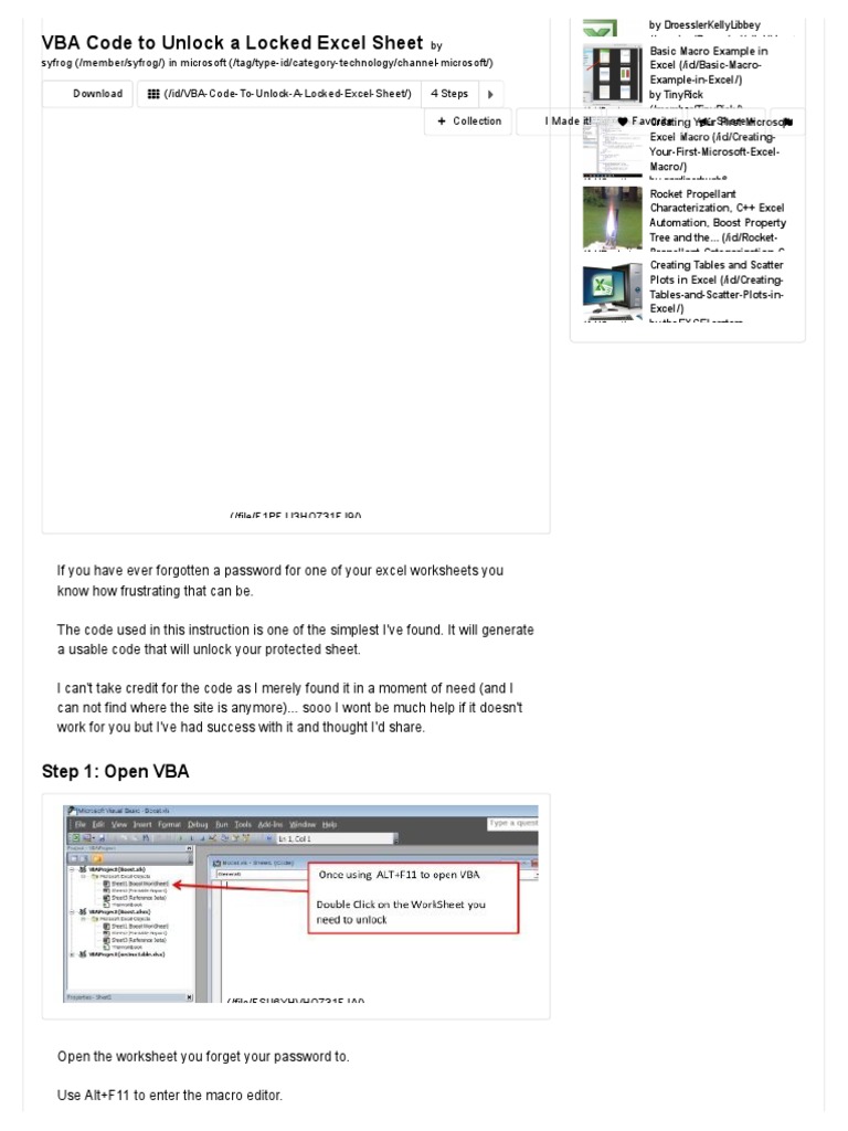 VBA Code To Unlock A Locked Excel Sheet - 4 Steps | PDF | Microsoft ...