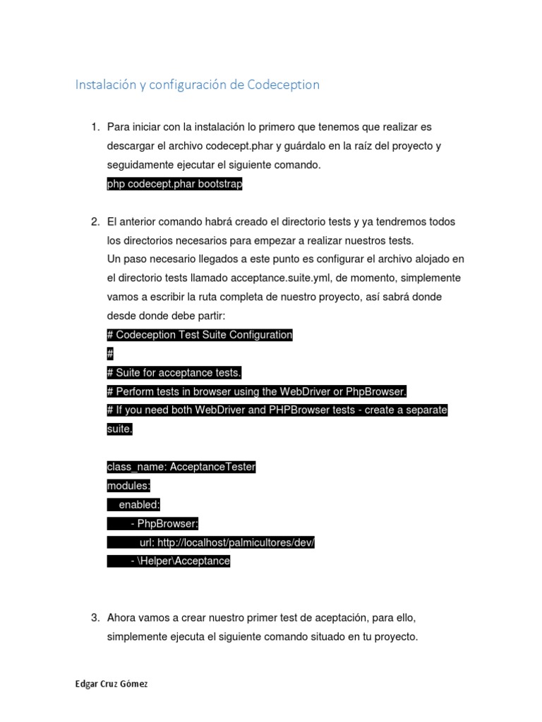 Instalación y Configuración de Codeception | PDF | Áreas de informática | Ingeniería de software