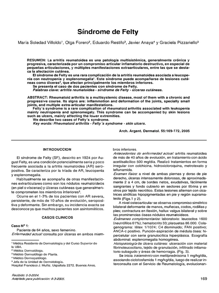 Sindrome de Felty | PDF | Artritis Reumatoide | Medicina CLINICA