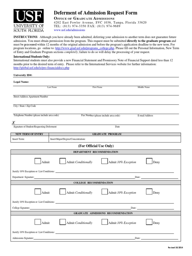 Deferment of Admission Request Form | PDF | Graduate School | Government