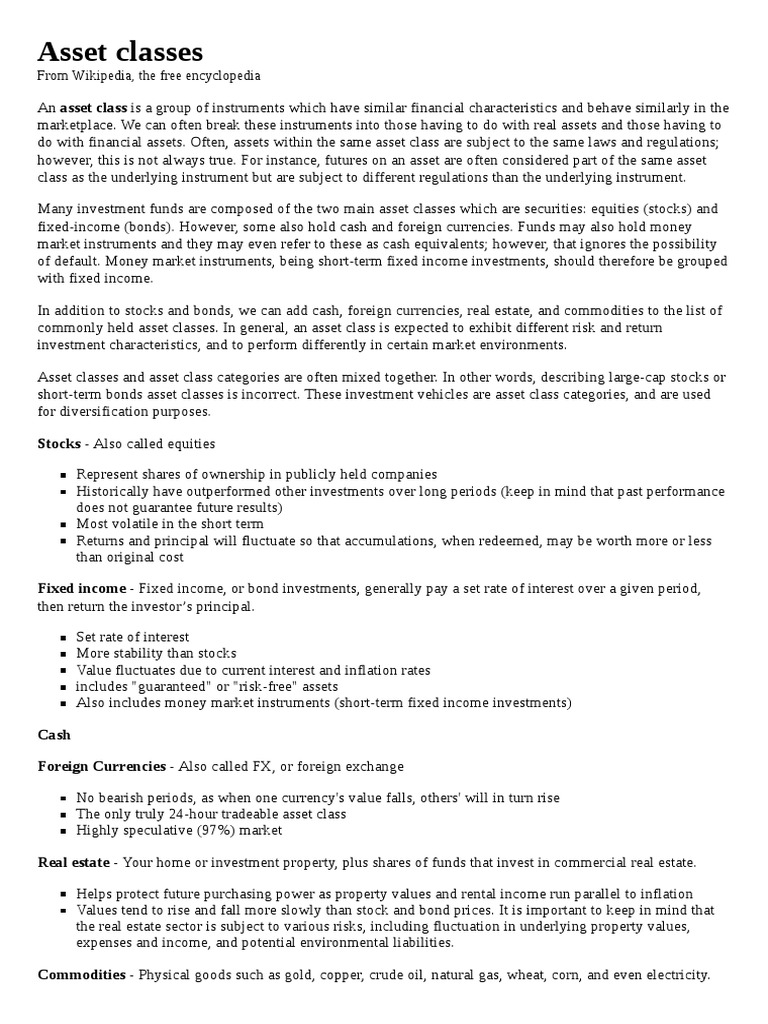 Asset Classes | PDF | Bonds (Finance) | Fixed Income