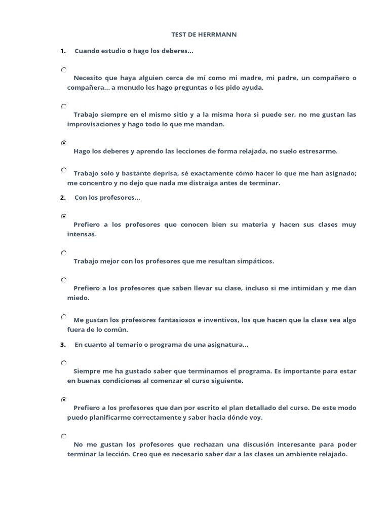 Test de Herrmann | PDF | Prueba (evaluación) | Maestros