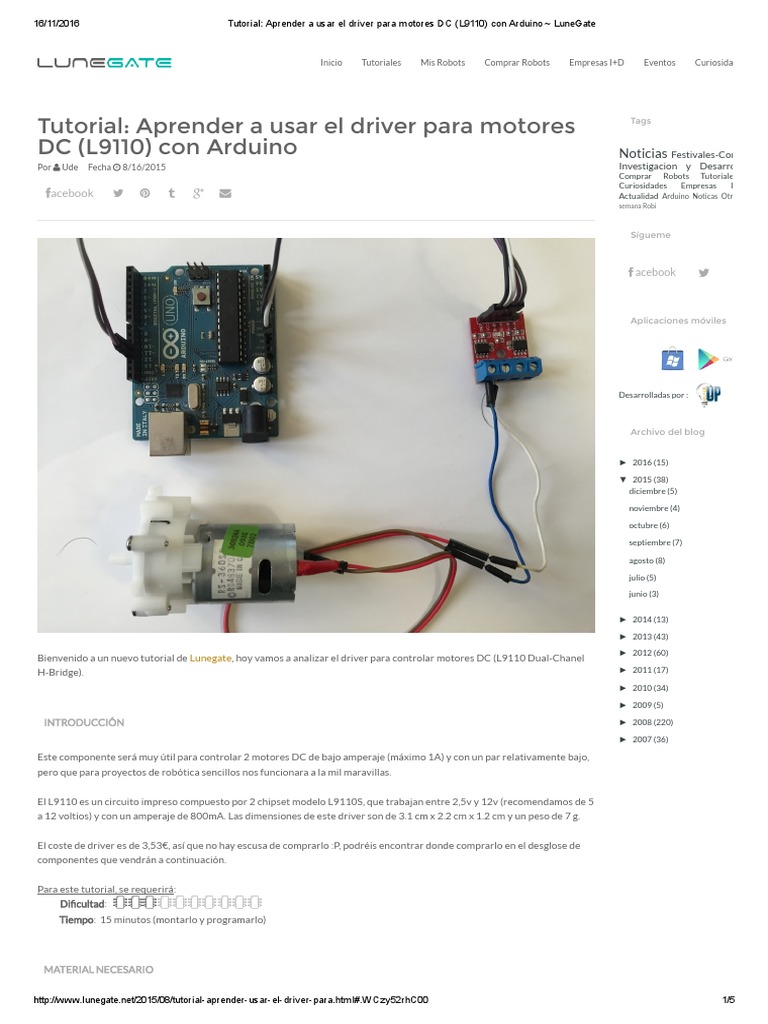Tutorial - Aprender A Usar El Driver para Motores DC (L9110) Con Arduino - LuneGate | PDF ...