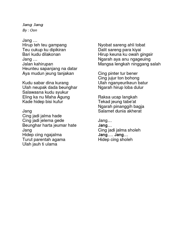 Lirik Lagu Sunda: Jang Hirup Teh Teu Gampang | PDF