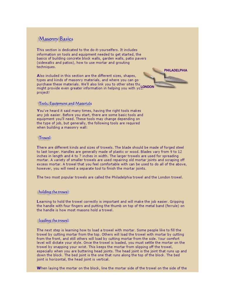 Masonry Tools | PDF | Masonry | Hammer