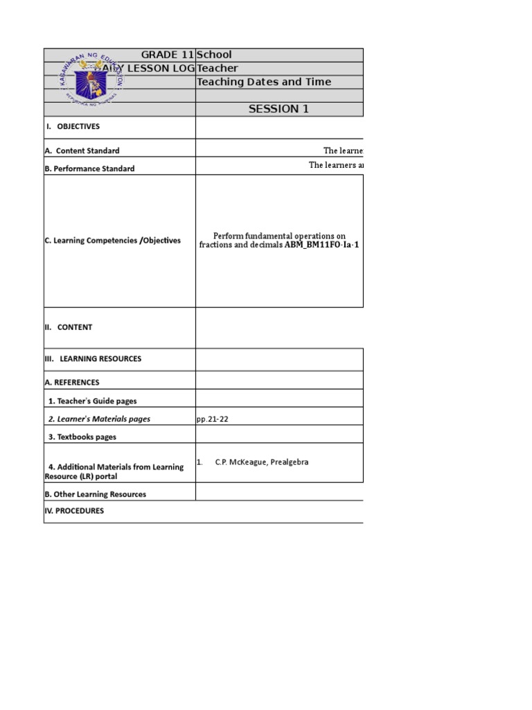 GRADE 11 School Daily Lesson Log Teacher Teaching Dates and Time | PDF ...