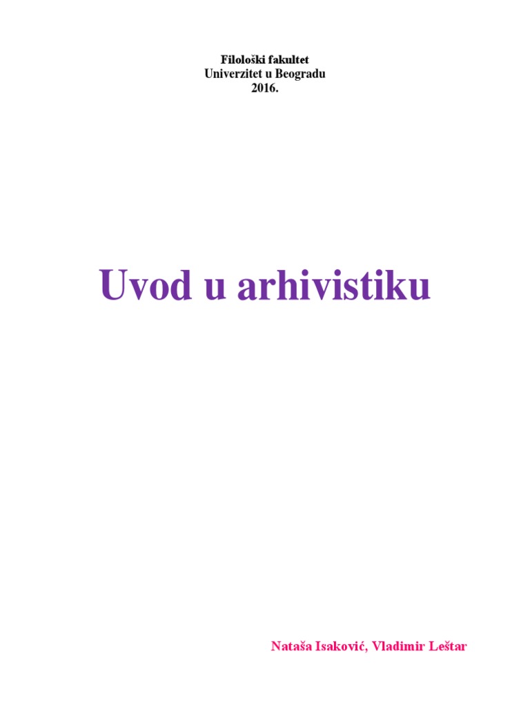 Uvod U Arhivistiku - Skripta | PDF