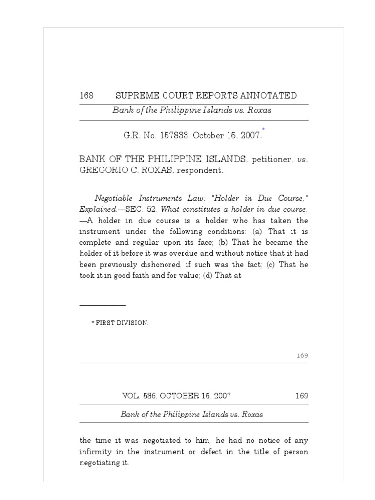 BPI V Roxas | PDF | Lawsuit | Cheque