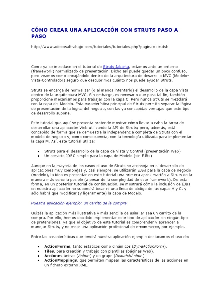 Cómo Crear Una Aplicación Con Struts Paso A Paso | PDF | Páginas del servidor Java | Modelo ...