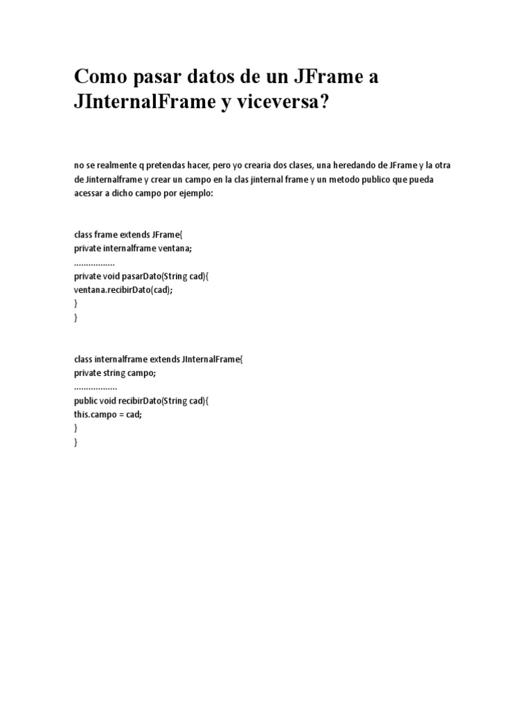 Como Pasar Datos de Un JFrame A JInternalFrame y Viceversa | PDF | Informática | Tecnología