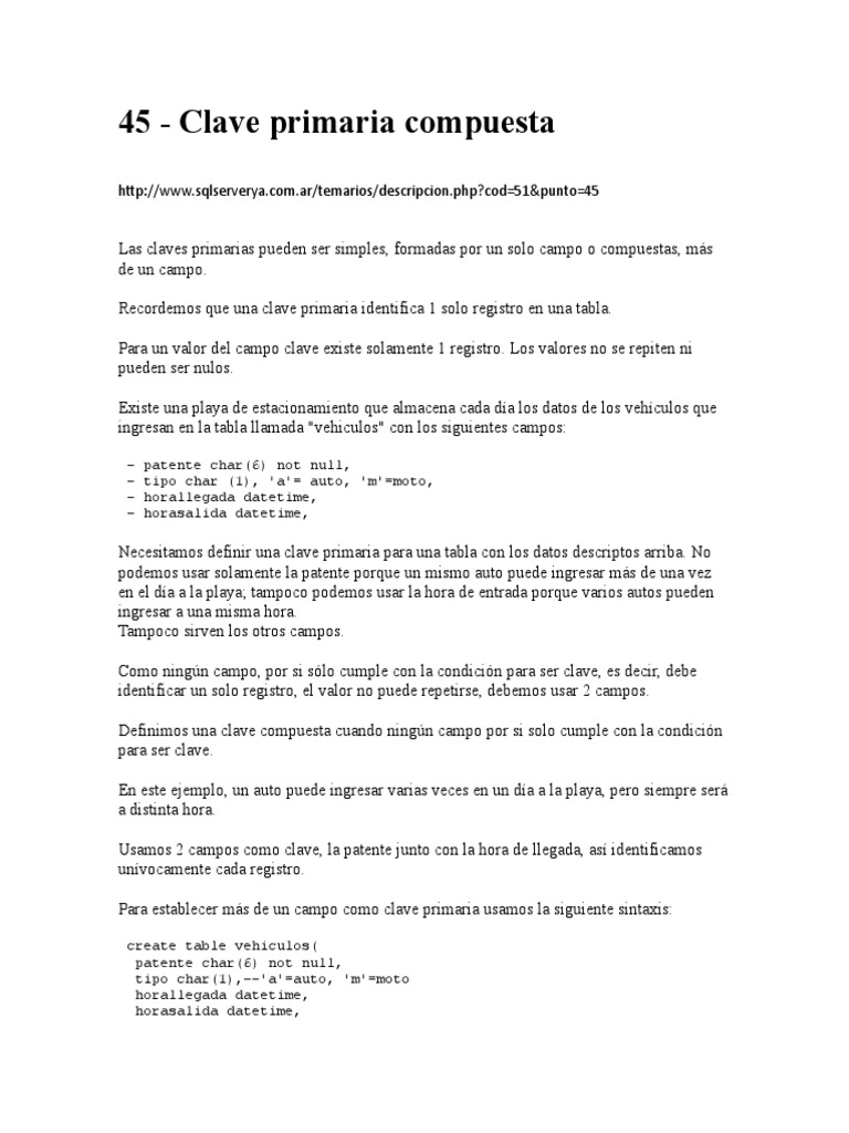 Clave Primaria Compuesta | PDF