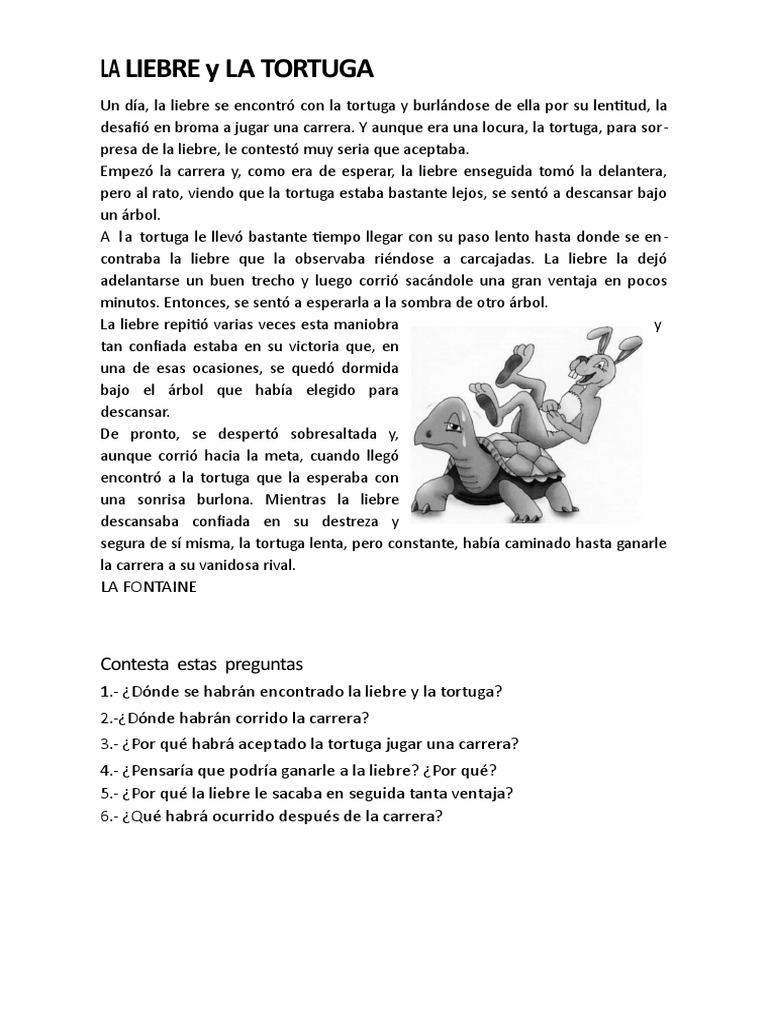 LA LIEBRE y LA TORTUGA Fábula | PDF