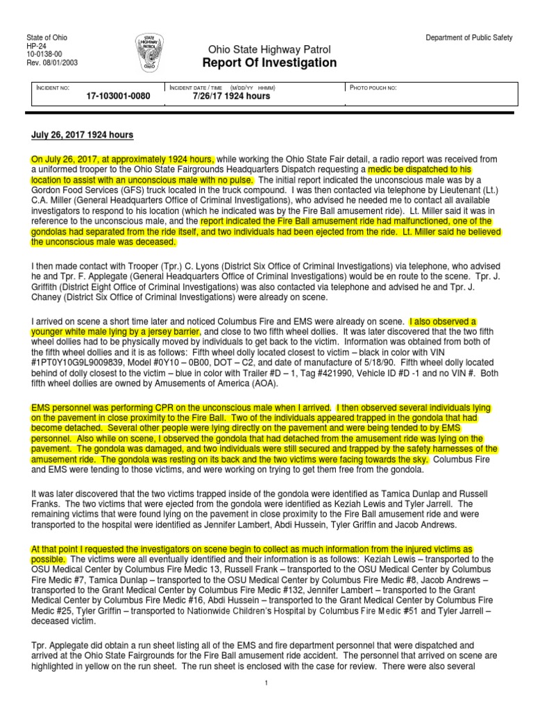 Ohio Fireball Fair Accident Report | PDF | Police