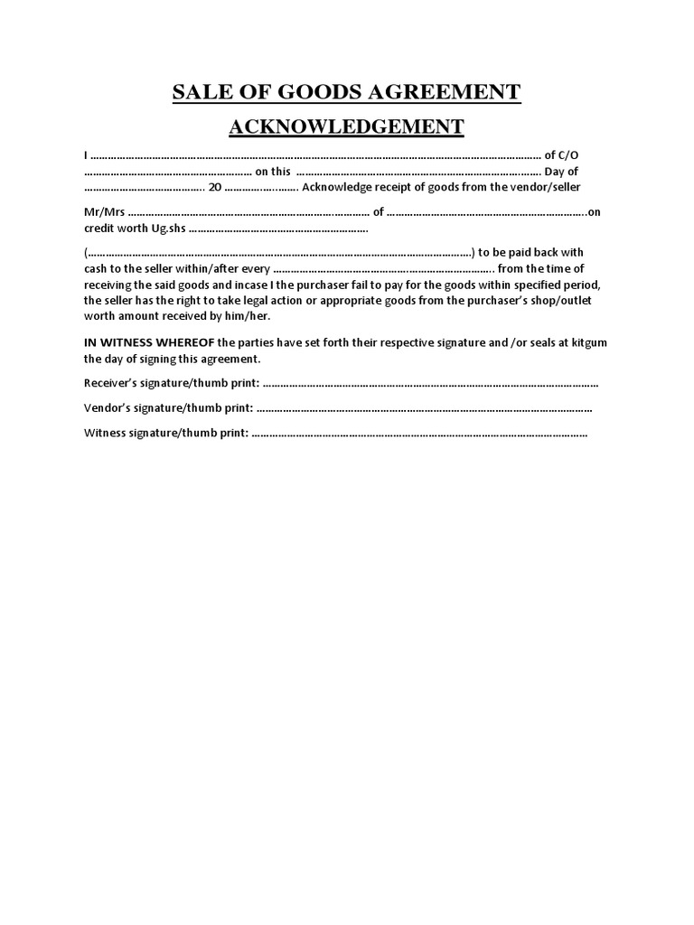 Sale of Goods Agreement | PDF