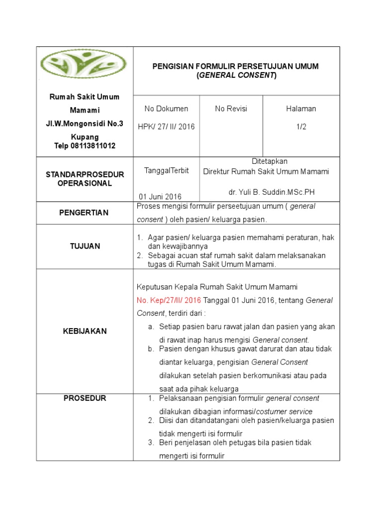 Spo Pengisian Formulir Persetujuan Umum (General Consent) | PDF