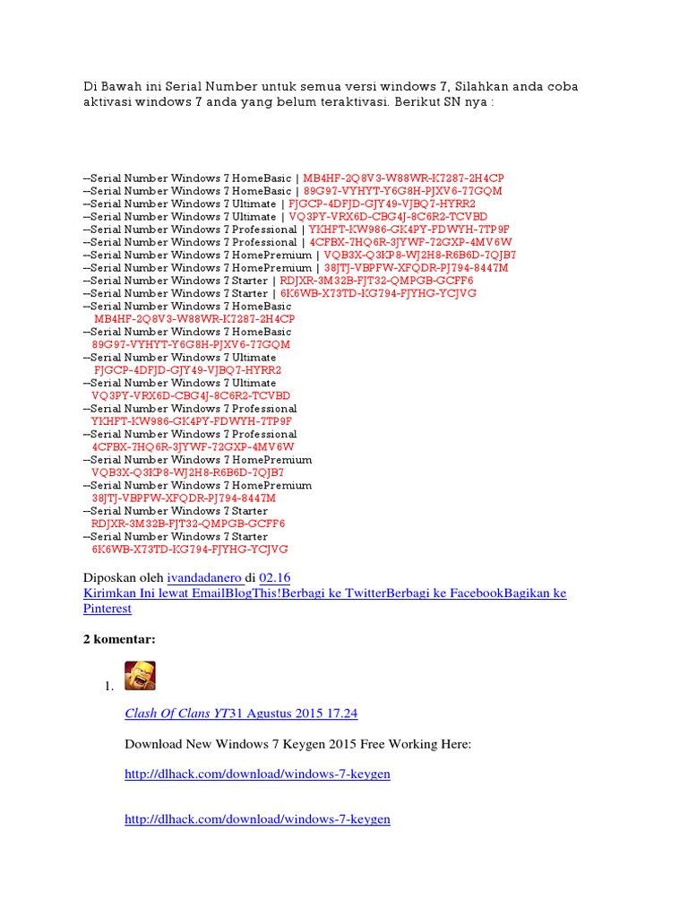 Serial Number Windows 7 | PDF