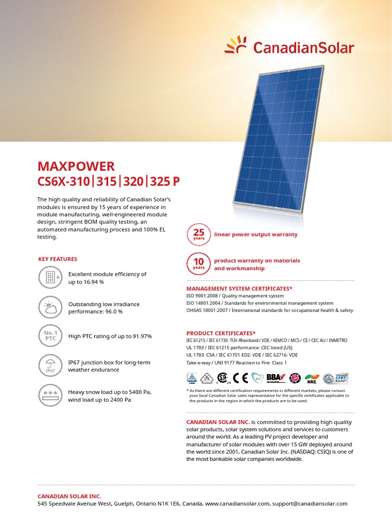 CS6X 310 325P - Datasheet PDF | PDF | Electrical Engineering | Energy ...