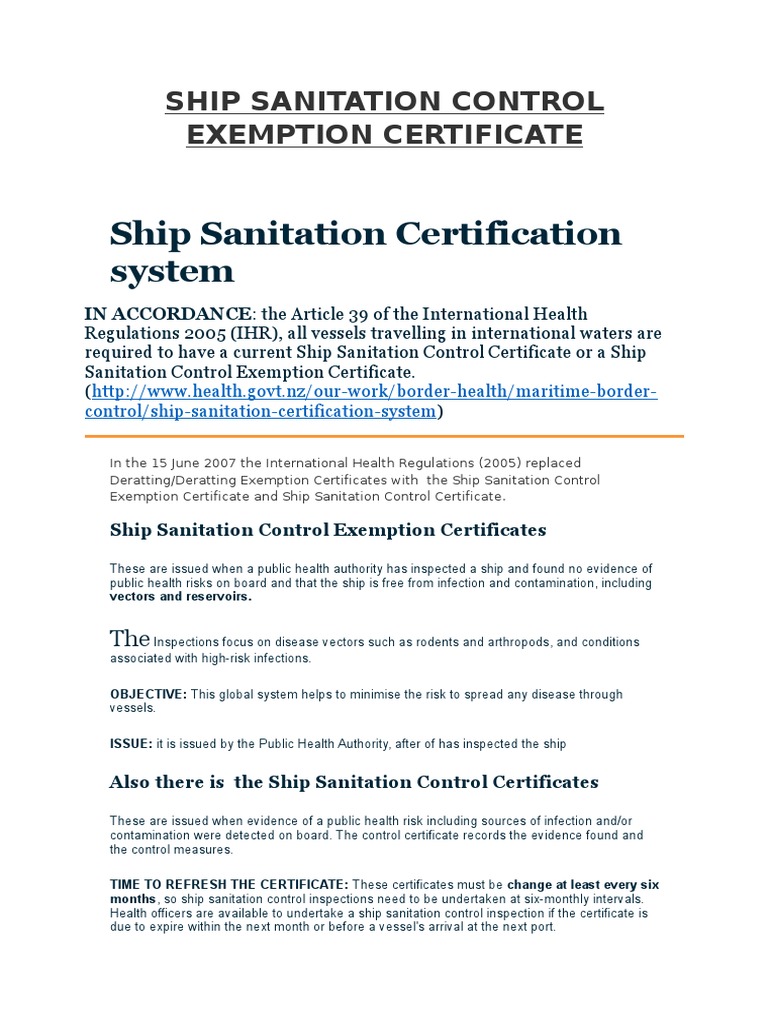Ship Sanitation Control Exemption Guide | PDF | Sanitation | Public Health