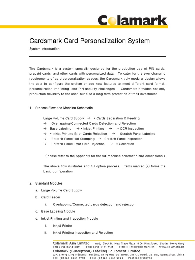 Cardsmark Card Personalization System | PDF | Printer (Computing) | Camera