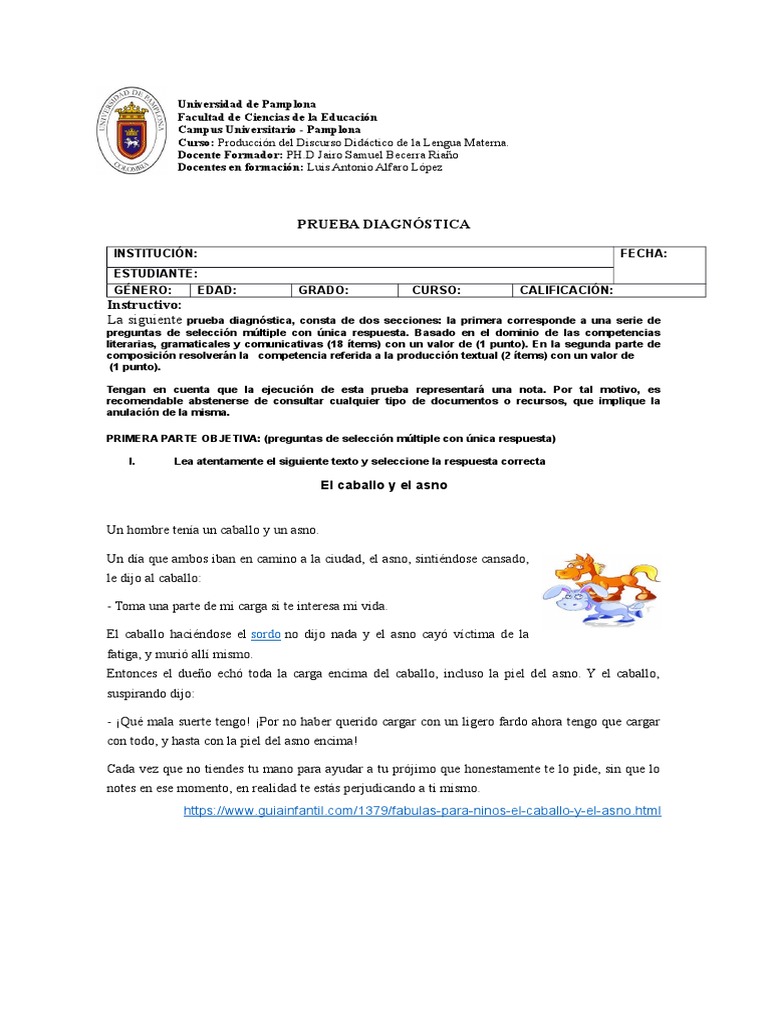 Prueba Diagnóstica Segundo Grado | PDF | Ortografía | Comunicación