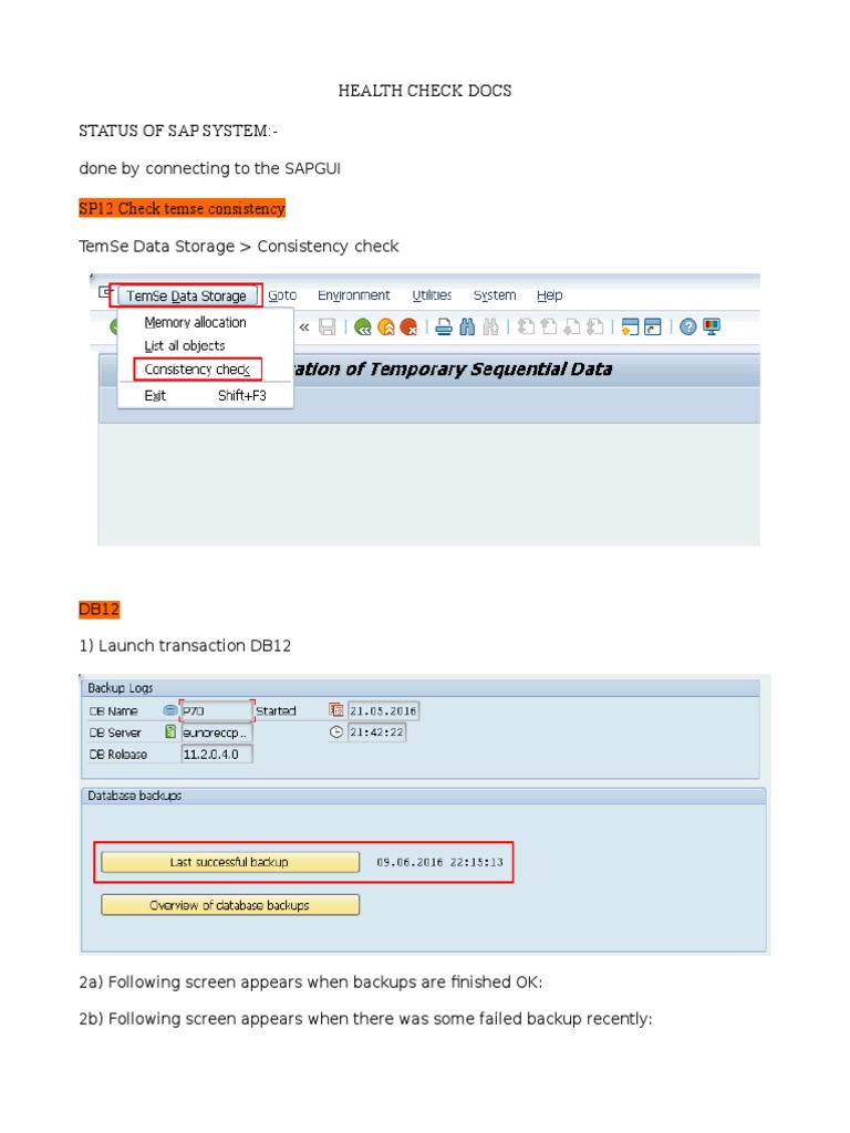 Health Check Docs Status of Sap System:-: Done by Connecting To The ...