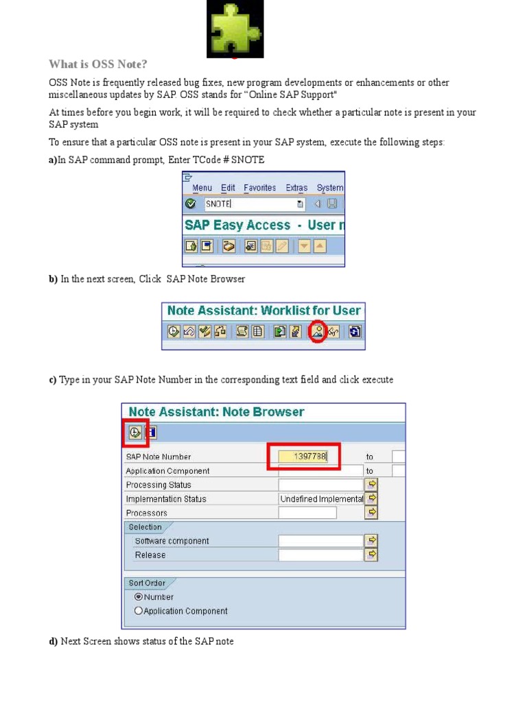 What Is Oss Note?: A) in Sap Command Prompt, Enter Tcode # Snote | PDF